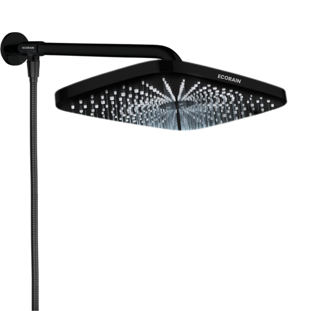 Rain Shower Set 30 cm Black With Hose - Water Saving